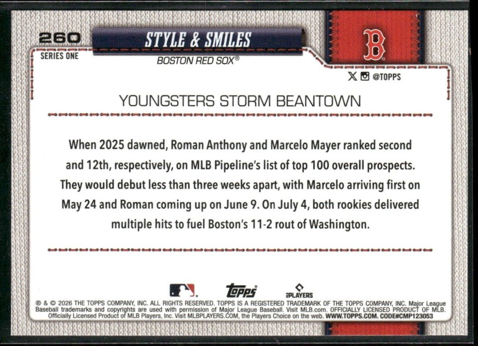 2026 Topps Series 1 #260 Styles & Smiles Mayer Anthony Holofoil | eBay