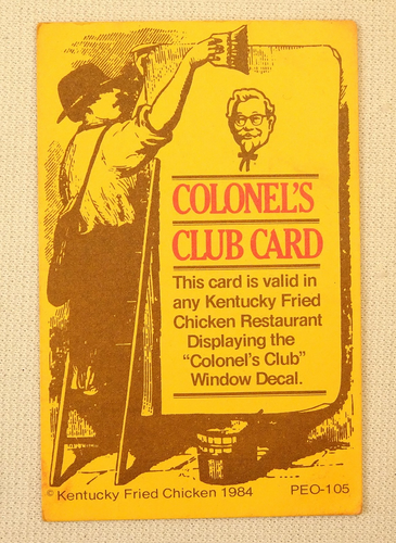 Kentucky Fried Chicken Colonel's Club Card 1984 | eBay