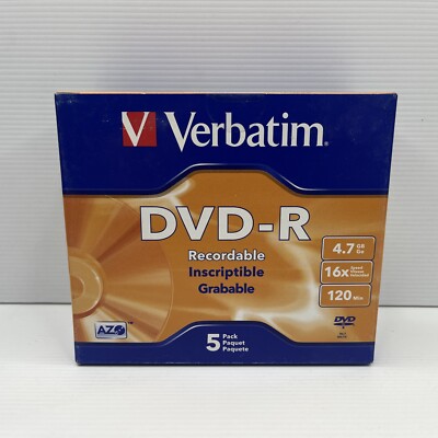 5 PACK - DVD-R 16X 120min 4.7GB Recordable CD Discs Verbatim - NEW ...