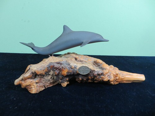 John Perry Burl Wood Driftwood 10" Gray Dolphin Sculpture Figurine ...