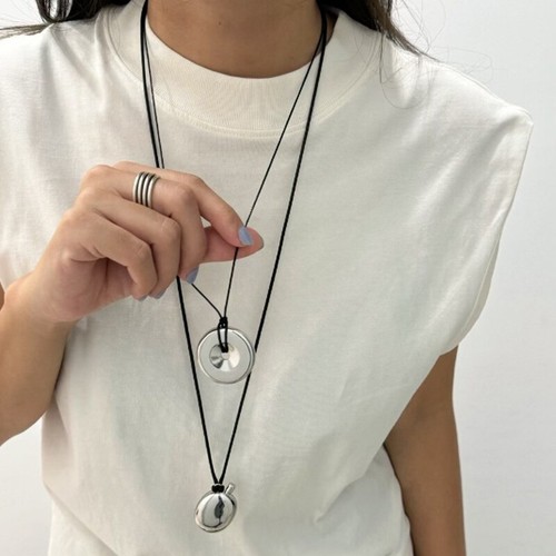 Simple Black Leather Rope Long Necklace Water Bottle Pendant Sweater ...