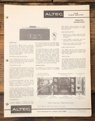 Altec Model 1594B Amplifier Owners & Schematic Manual *ORIGINAL* #1 | eBay