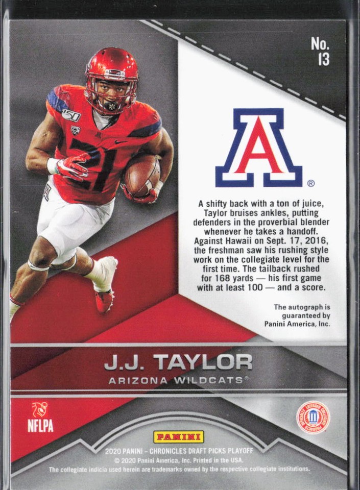 2020 Panini Chronicles DP #13 J.J. Taylor Playoff Signatures Red Zone ...