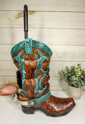 Ebros Western Turquoise Cowboy Boot with Spur Toilet Bowl Brush and ...