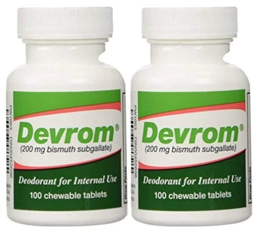 2 Bottles Devrom® Chewable Tablets (internal deodorant), 100 tablets ...