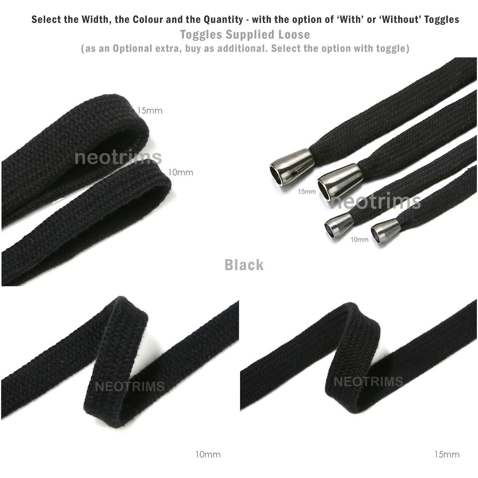 Drawstring Cord Cotton Hoodie String for Sweatshirt,10 & 15mm,Toggle ...