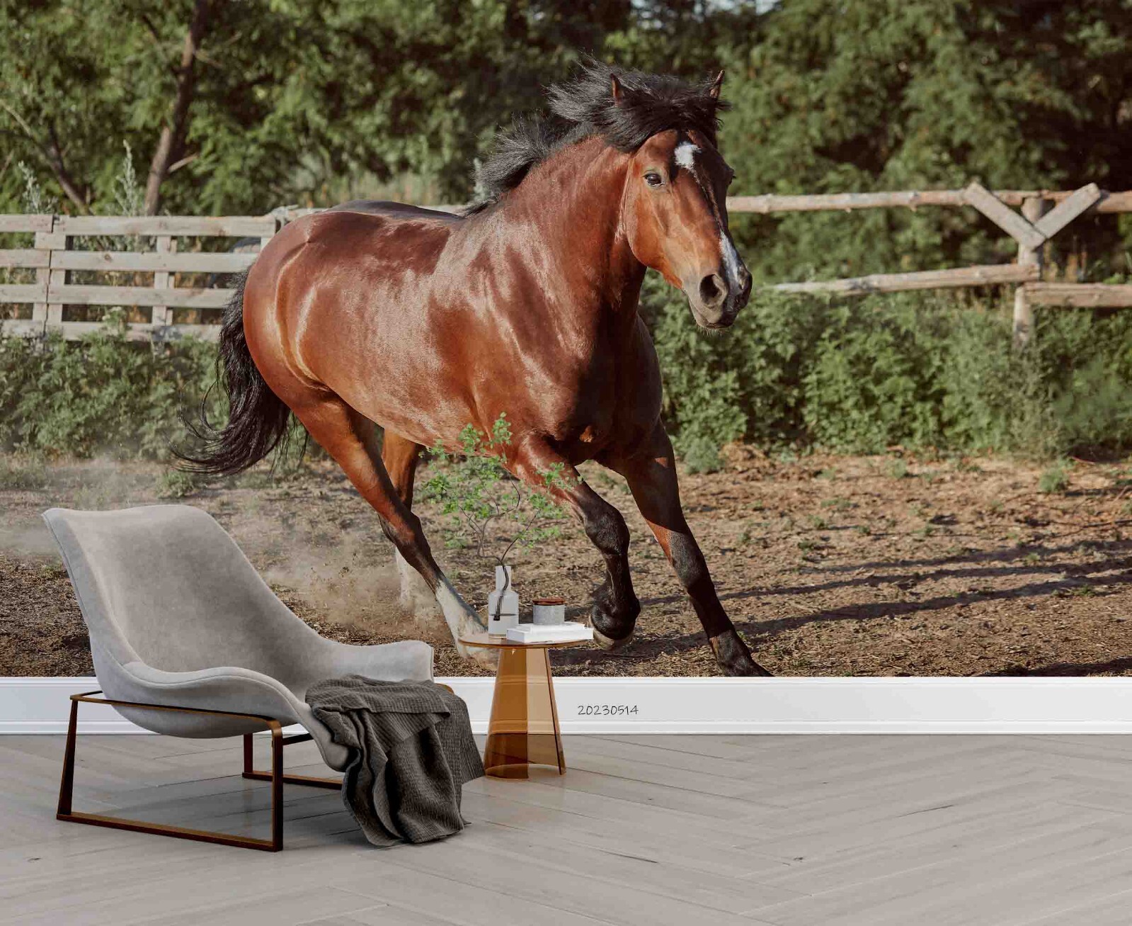 3D Horse Run Paddock Pasture Wallpaper Wall Mural Peel and Stick ...