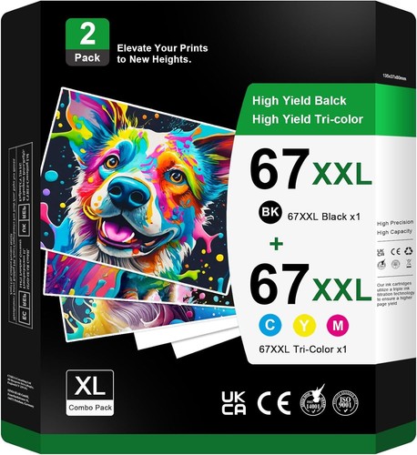 2PK for HP 67XL 67XXL Ink Cartridges 2752 2752e 2755e Envy 6010 6055 ...