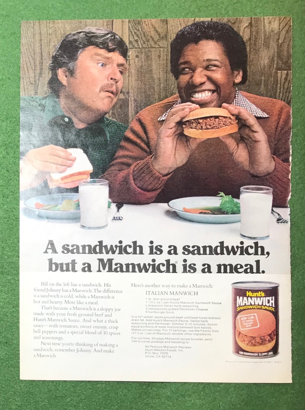 Vintage 1970s magazine ad HUNTS MANWICH Johnny Brown Americana kitchen ...
