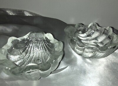 Set of 2 Vintage Clear Sea Shell Glass Condiment Dishes Excellent Shape ...