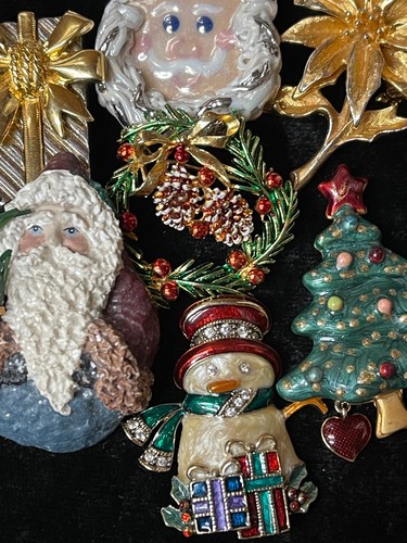 Vintage Christmas tree Santa Monet Tc Enesco brooch lot costume jewelry ...