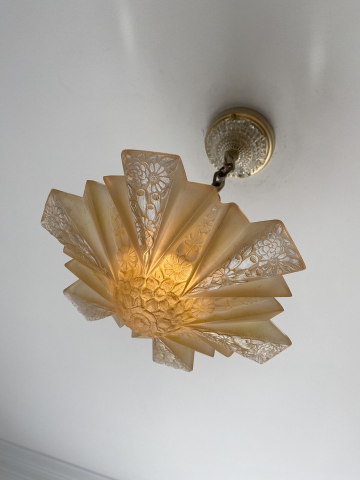 ANTIQUE VINTAGE ART DECO CEILING LIGHT FIXTURE CONSOLIDATED MARTELE ...