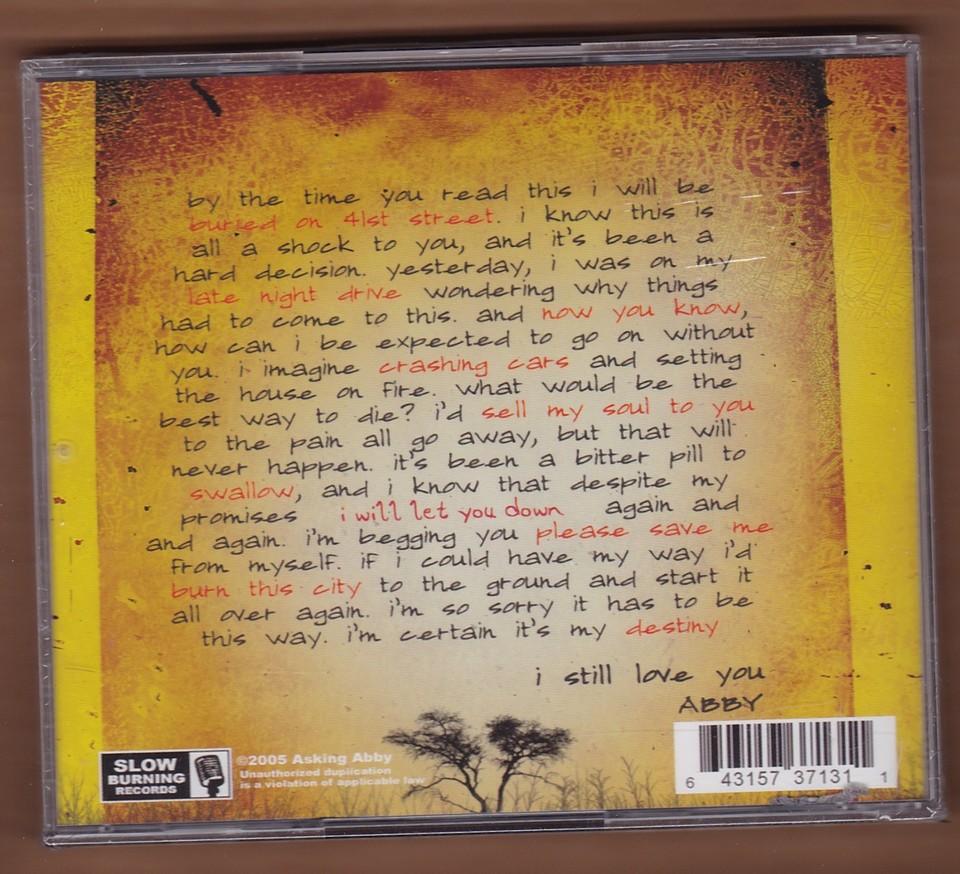 ASKING ABBY cd "Asking Abby" 2005 Slow Burning NEW Sealed 10 Trax ...