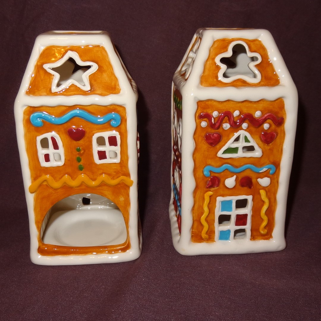 Pair Gingerbread House Tea Light Candle Holder Christmas Holiday Ganz ...
