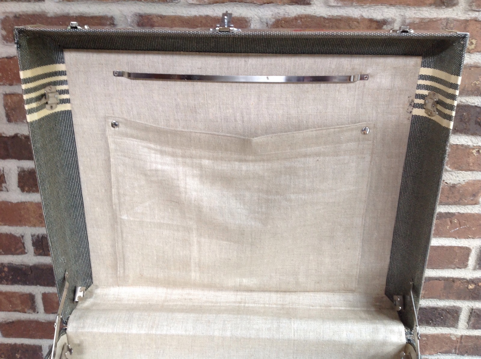 VINTAGE 1950's LEATHER & TWEED FIBRE CLASSIC CAR RACK TRUNK SUITCASE ...