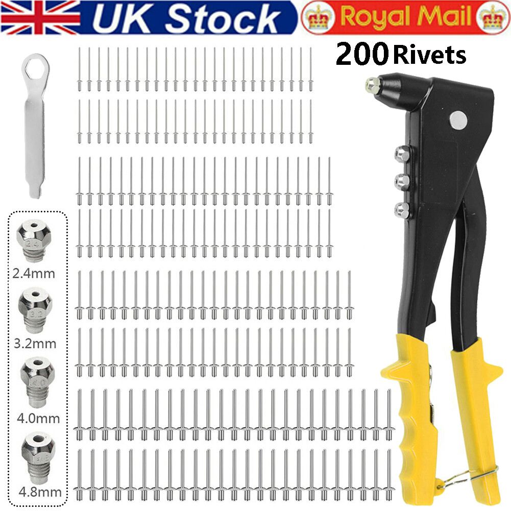 Heavy Duty Hand Pop Rivet Gun Tool Kit + 200PCS Assorted Rivets + 4 ...