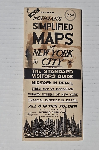 1950s NORMAN'S SIMPLIFIED MAPS OF NEW YORK CITY w/ Subway / Manhattan ...