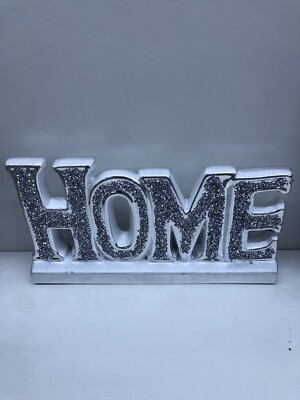 Silver Bling ' HOME ' Crushed Diamonds Sparkle Ornament Words Sign Free ...