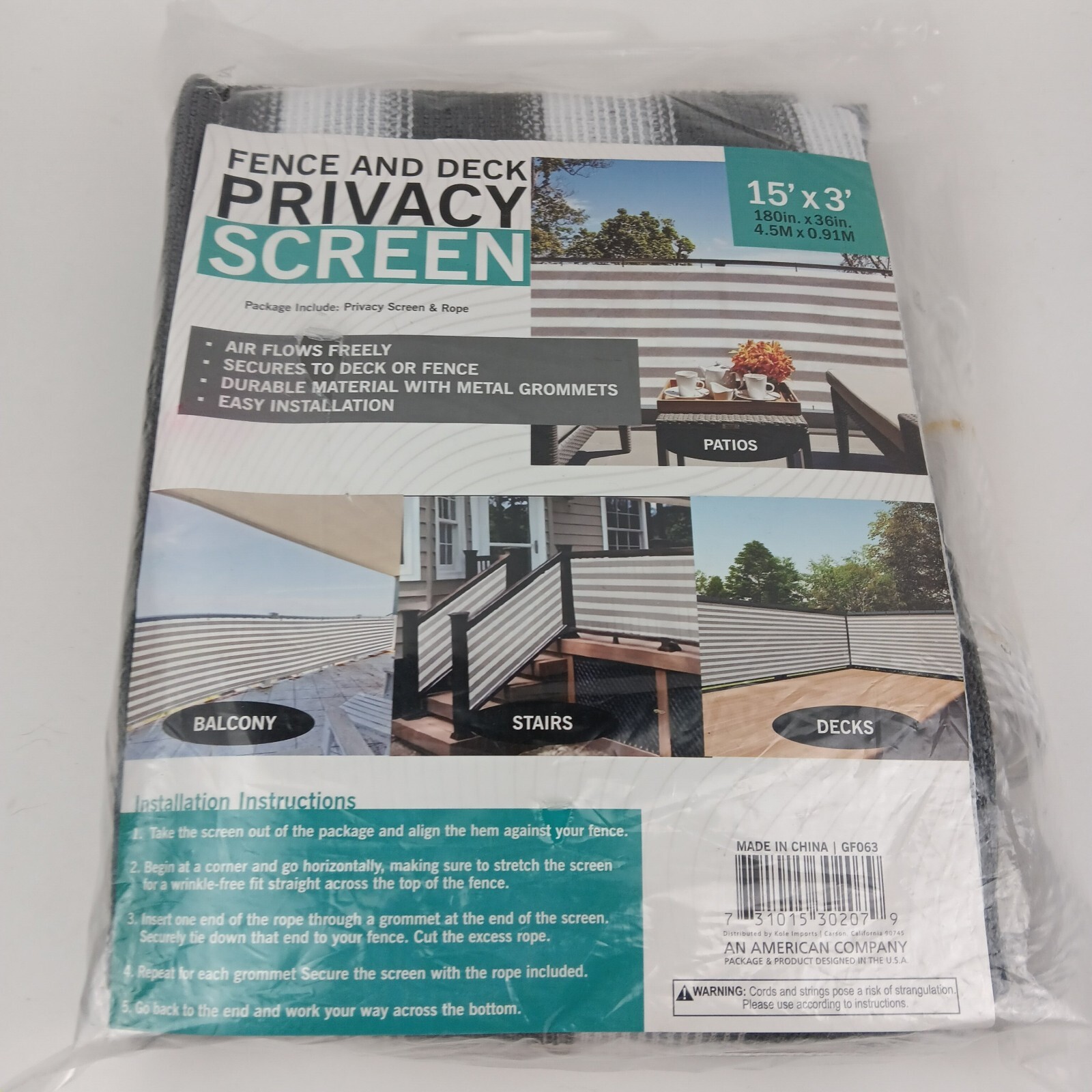 15 x 3 ft. Air Flow Deck & Fence Privacy Screen Model GF063 | eBay