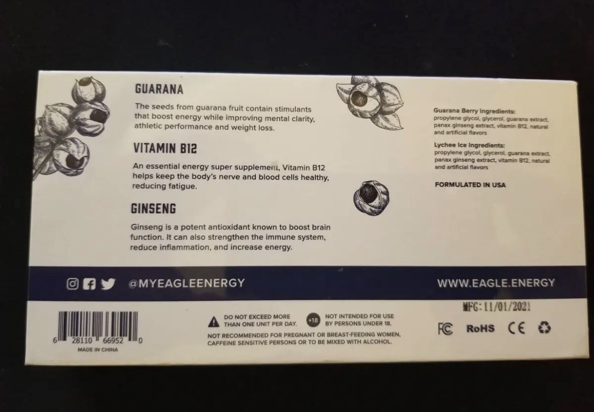 Eagle Energy 2 Pack natural energy supplement inhaler Berry Lychee Ice ...