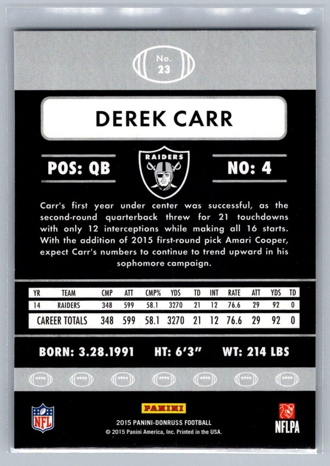 2015 Donruss #23 Derek Carr Red Foil | eBay