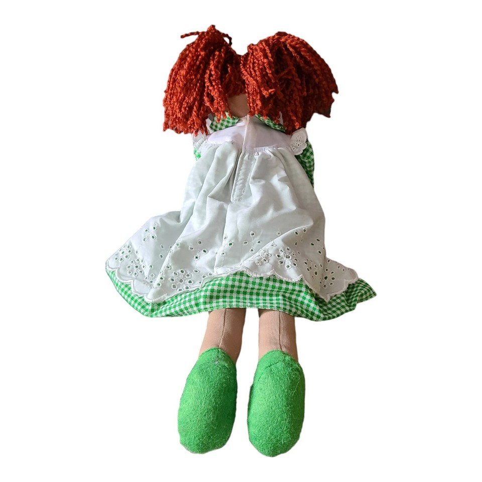 Bowtie Soft Doll With Small Doll Red Hair Green Checker Dress 16" Rag ...