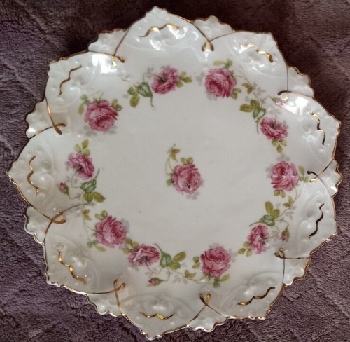 Antique M Z Austria Plate Ruffled Gold edge Roses Pattern Cake | eBay