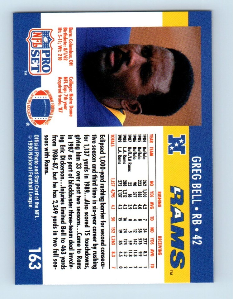 1990 Pro Set Greg Bell Los Angeles Rams #163 | eBay