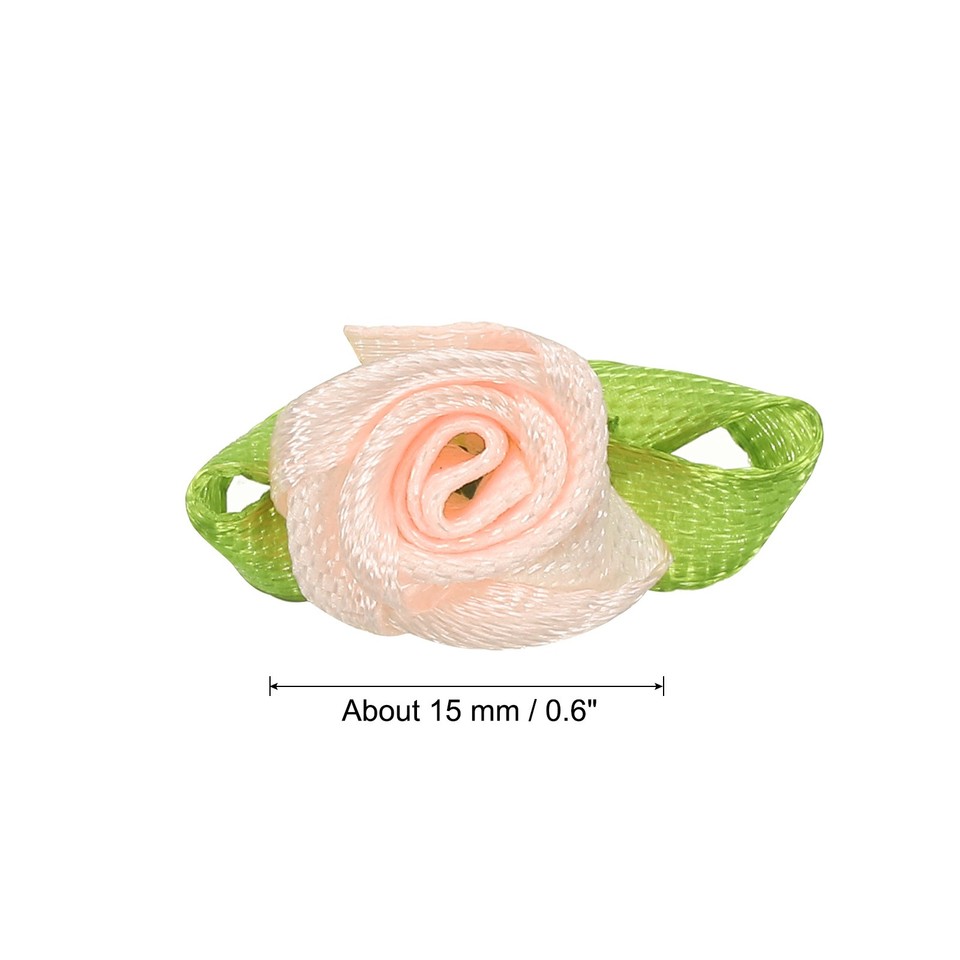 Mini Ribbon Roses, 100 Pcs Satin Fabric Flowers with Green Leaves ...