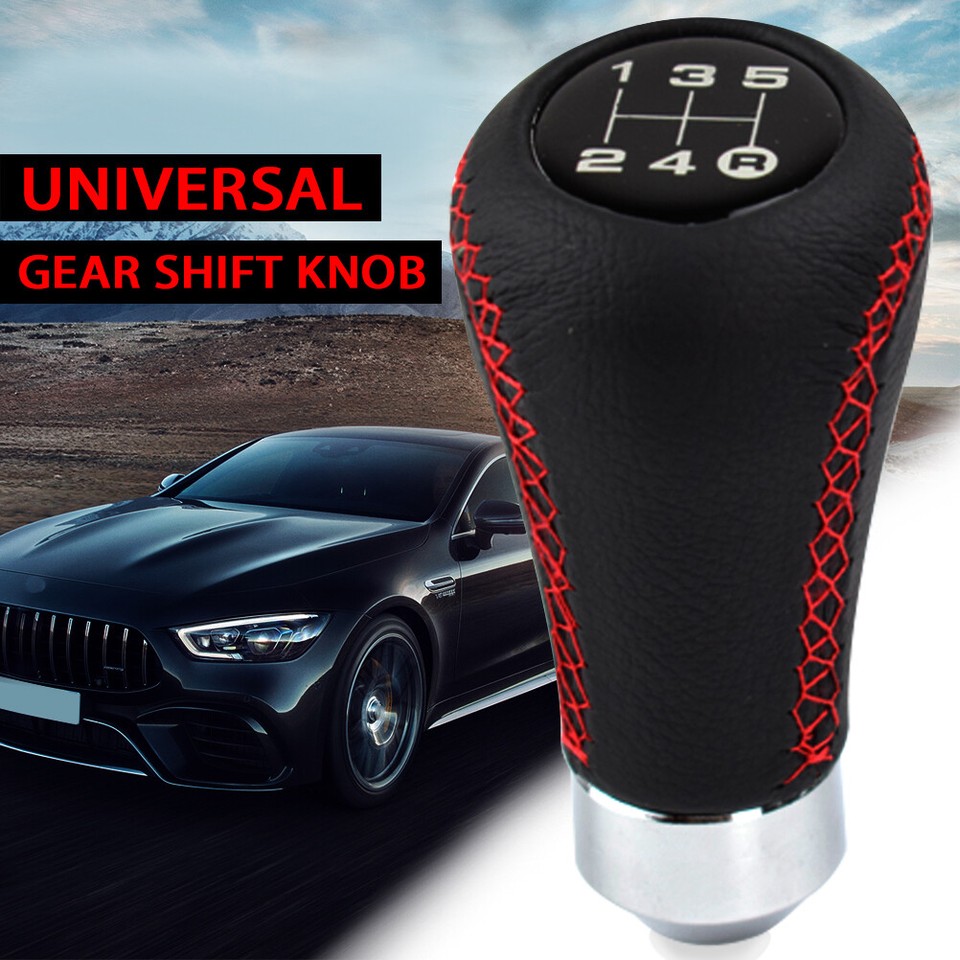 5 Speeds Manual Car Shifter Leather Red-Stitche Gear Stick Shift Knob ...