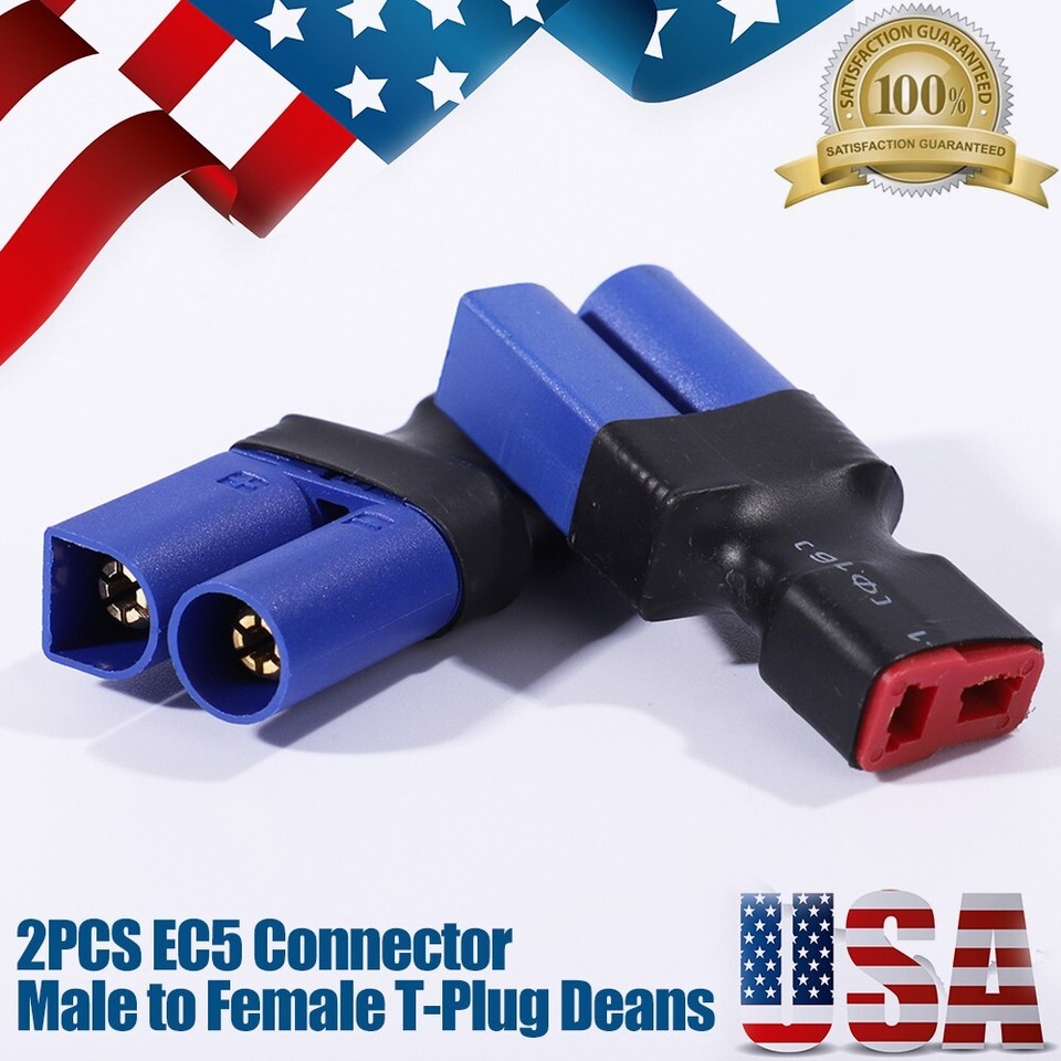 2 Pcs EC5 Male to Female Deans T-Plug Adapter Connector for RC Lipo ...