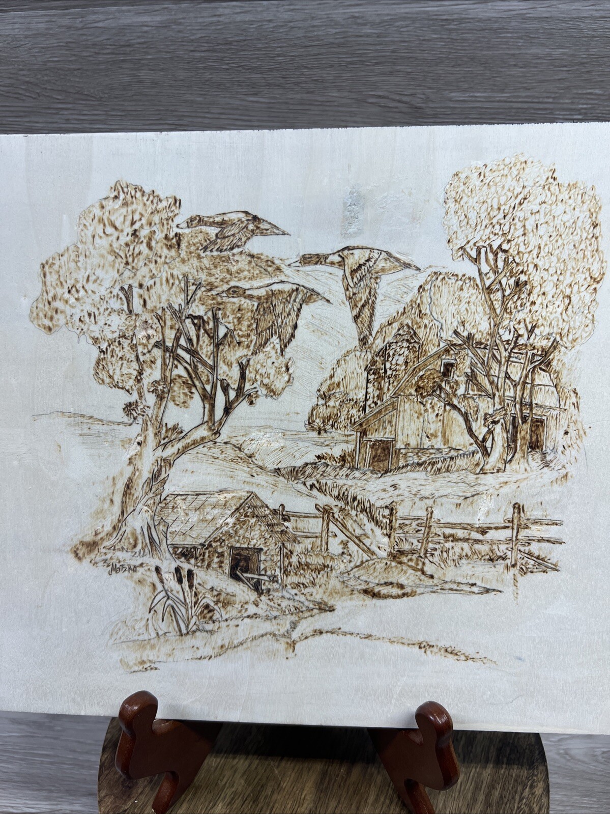 Wood Burned Art Pyrography Farmhouse Barn Wall Hanging Signed Matzco ...