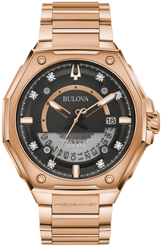 Bulova Precisionist Series X Rose Gold Tone Diamond Mens Watch 97D129 ...
