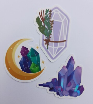 Crystals Vinyl Sticker Set Metaphysical Geology Pastel Moon Floral | eBay