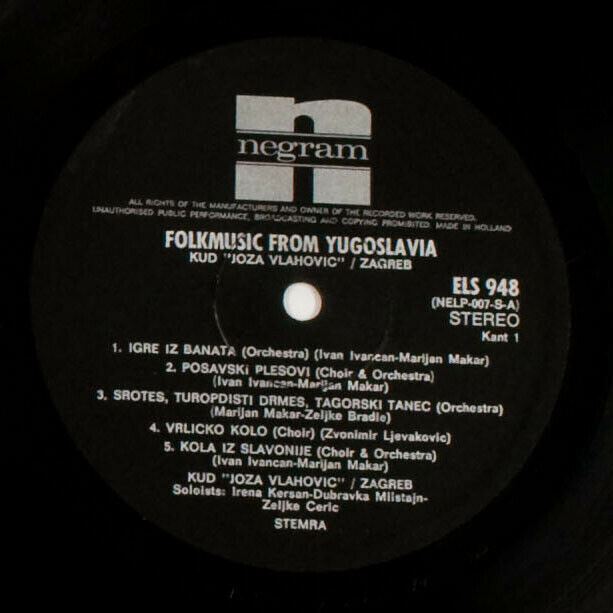 KUD ”Joza Vlahovic” Zagreb Yugoslavia Negram ELS 948 VG/VG Music Record ...