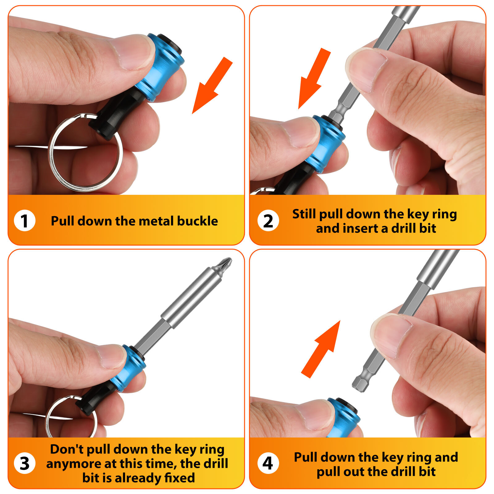 6 Pcs 1/4" Hex Shank Quick Release Keychain, Screwdriver Drill Bit ...