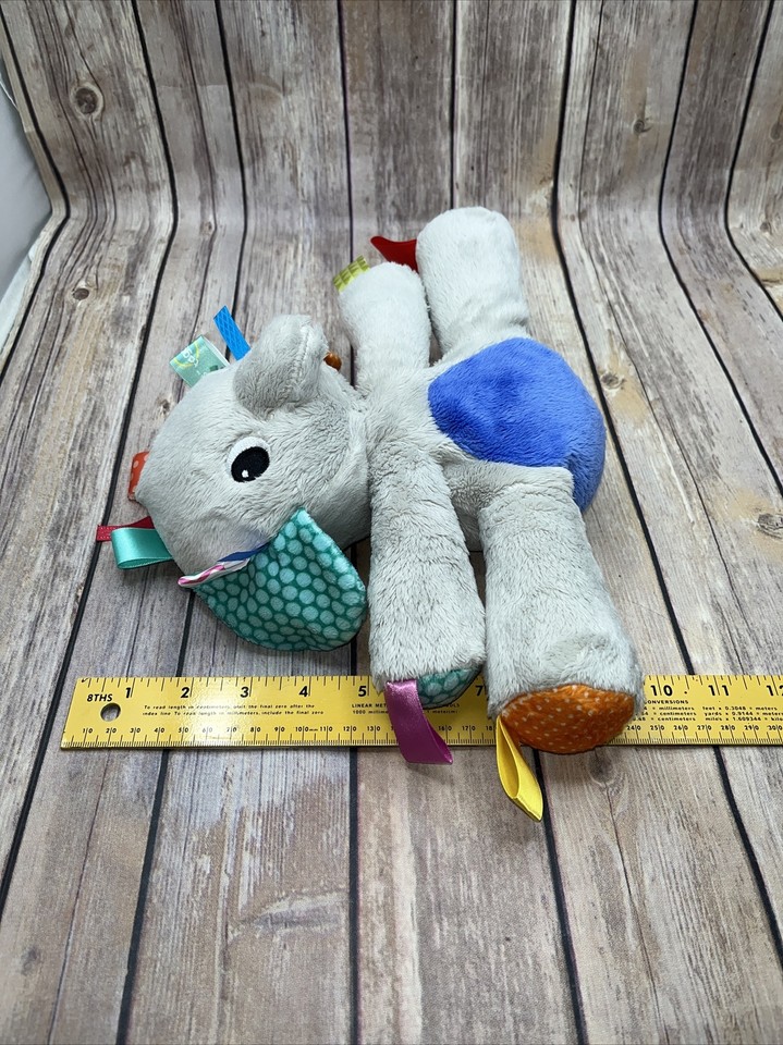Taggies Elephant Plush Rattle 9" Bright Starts Gray Tags Stuffed Animal ...