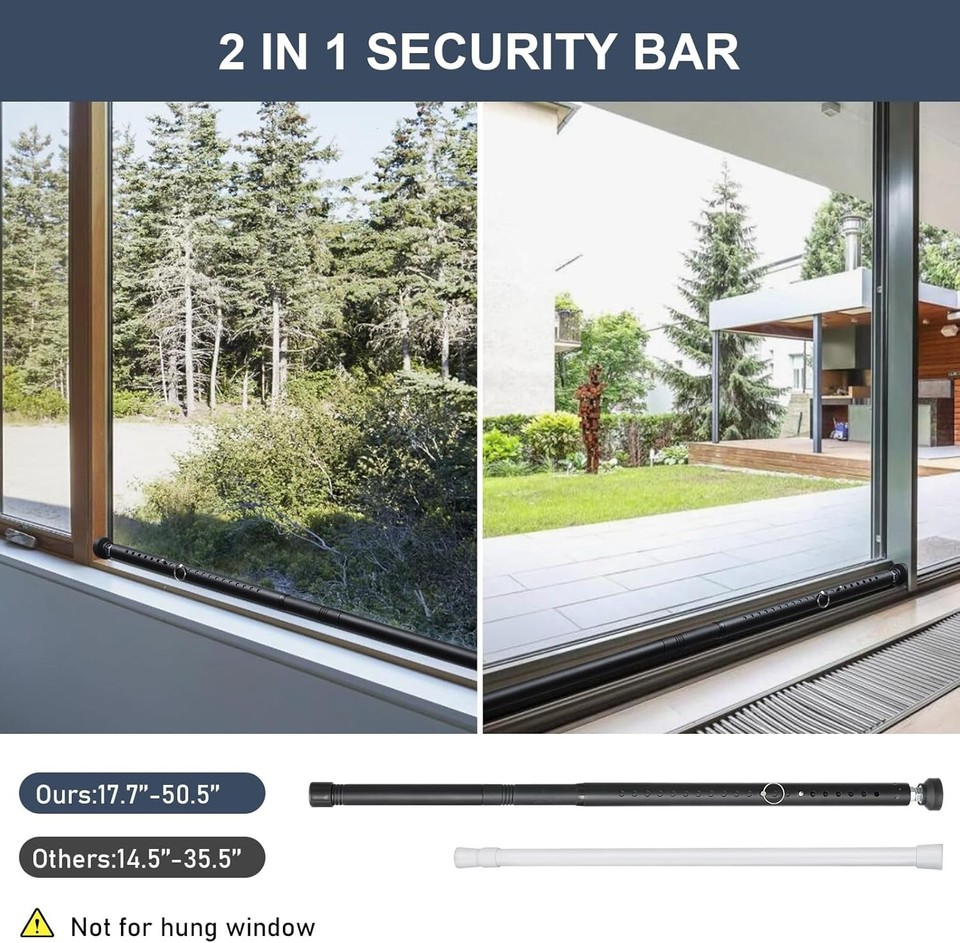 Adjustable Sliding Door Security Bar 17.5–50", Heavy Duty, Black | eBay