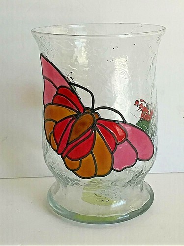 COLONY CRAFTS Textured Glass Vase Stained Glass Butterfly Flower Bud ...
