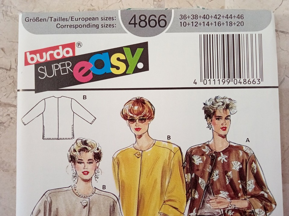 Burda Super Easy Sewing Pattern 4866 Sz Misses 10-20 Jacket Drawstring ...