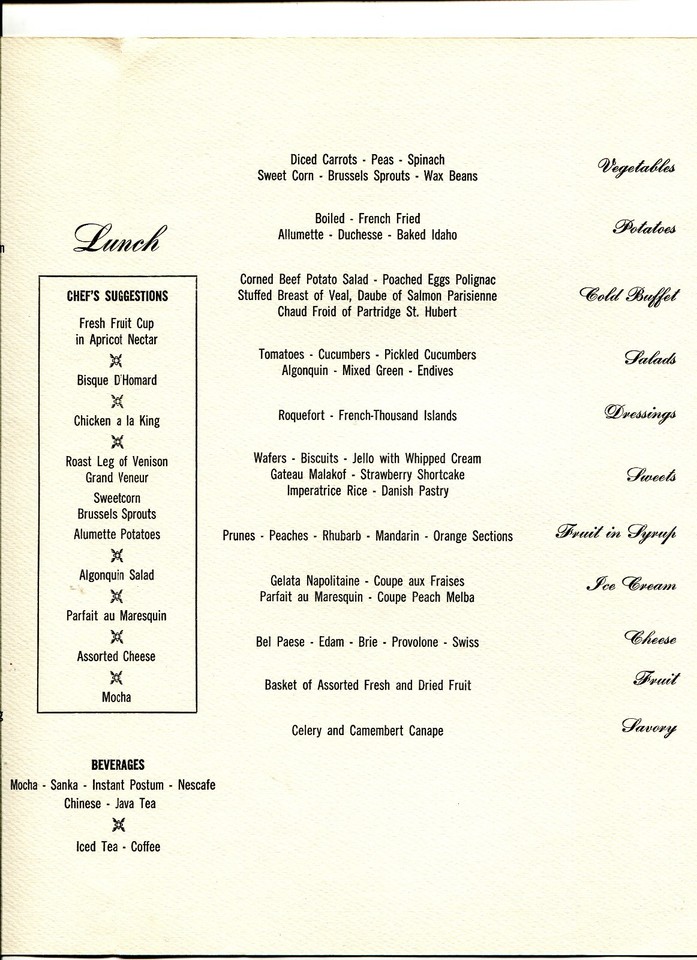 Vintage Cruise Ship Menu ZIM LINES Lunch undated Curacao Barrie Bart ...