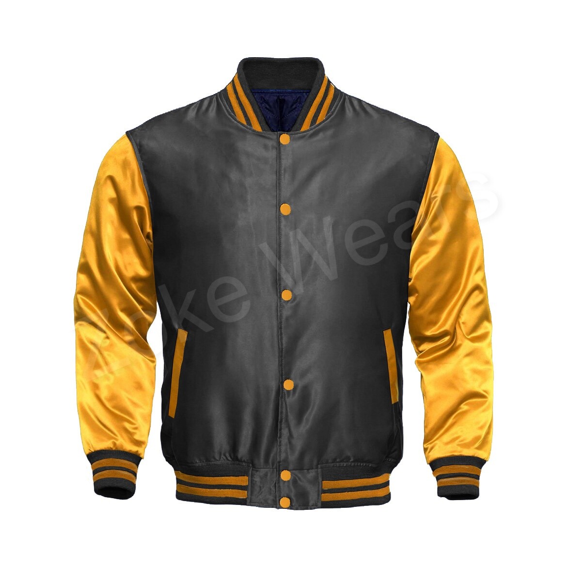 Men's Varsity Baseball Letterman Bomber All Satin with Gold Sleeves ...
