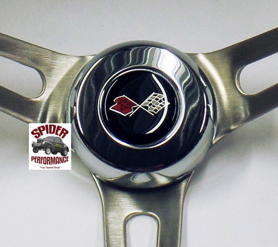 1968-1972 Corvette wood steering wheel CROSSED FLAGS 15" MUSCLE CAR ...