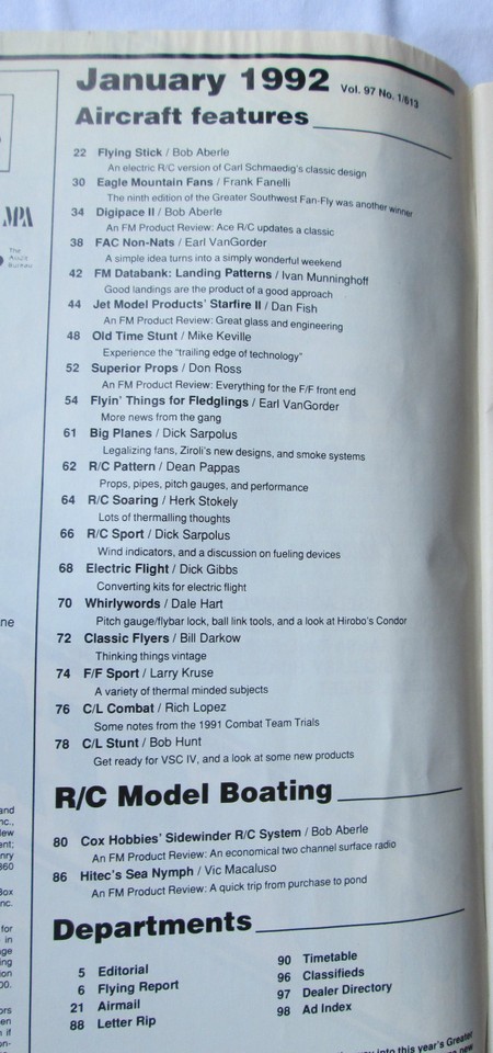 Flying Models Magazine January 1992 Planes Boats Cars Eagle Mountain ...