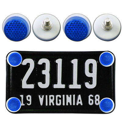 BLUE 4PC MINI REFLECTOR PLATE BOLT FASTENER FOR LICENSE PLATE ...