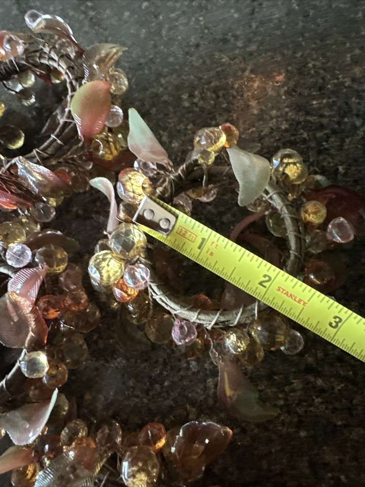 Set Of 8 Amber Bronze Brown Tone Beaded Napkin Rings Holiday Candle ...