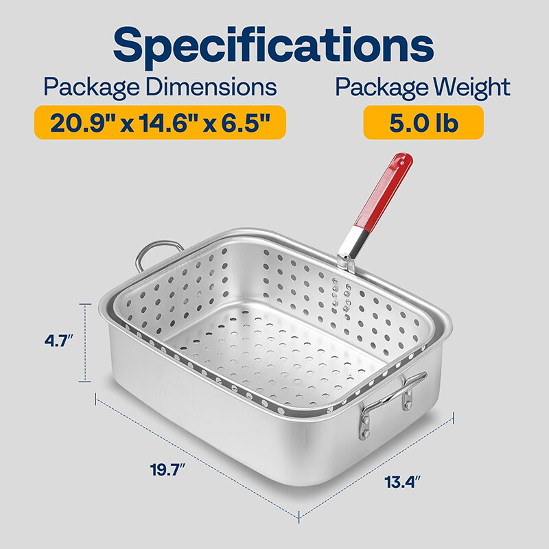 18Qt Aluminum Deep Fry Pan & Basket Rectangular Fish Fryer Pot for ...