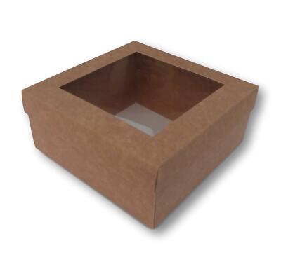 20 KRAFT BROWN 5 x 5 INCH BOX WITH WINDOW LID, GIFTS, GARMENTS, CAKES ...