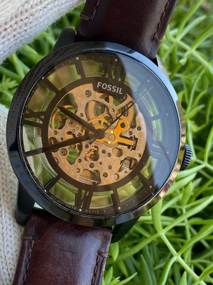 Fossil Townsman Watch Automatic Skeleton Dial ME3098 Brown Mens 44mm | eBay
