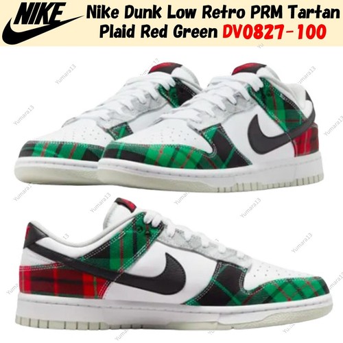 Nike Dunk Low Retro PRM Tartan Plaid Red Green DV0827-100 Men's Size | eBay